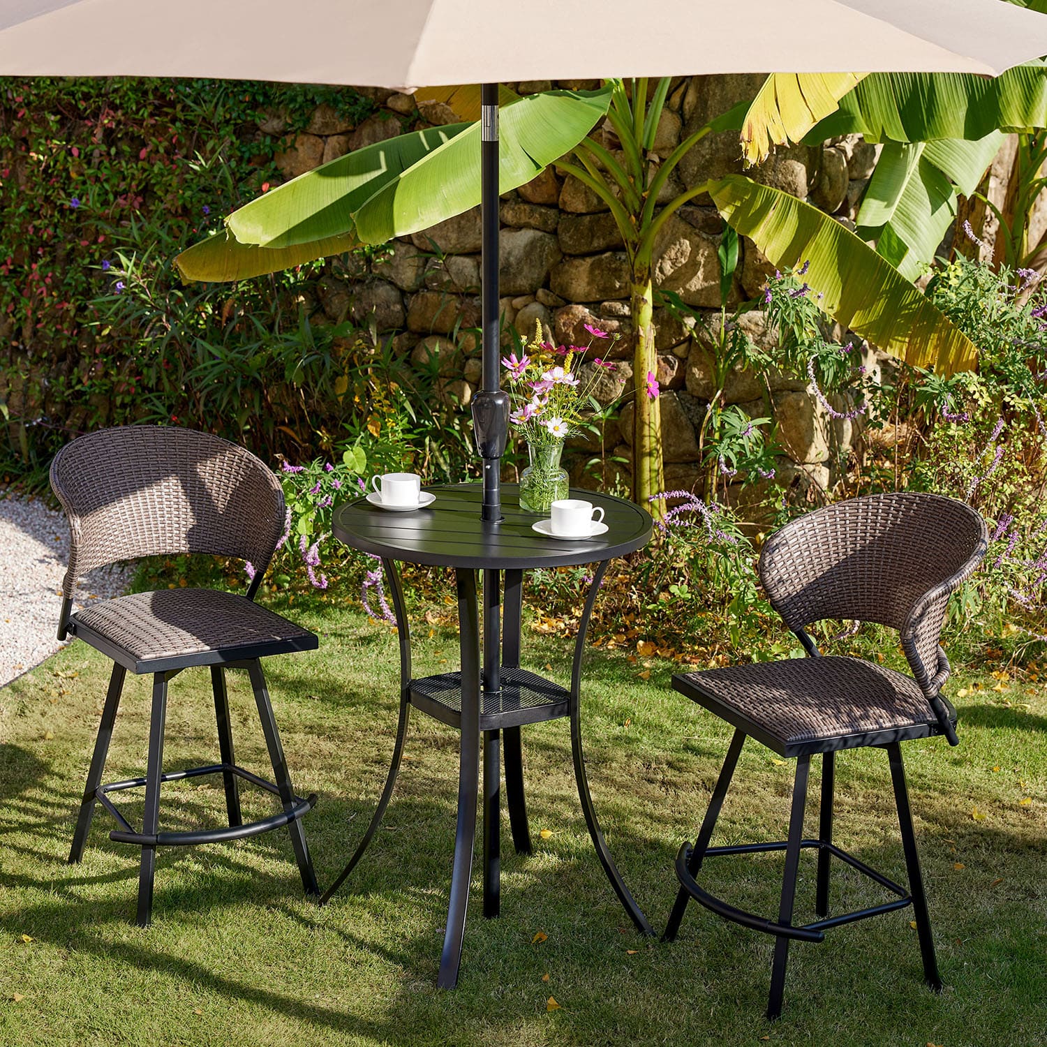 Outdoor patio bar set with umbrella store
