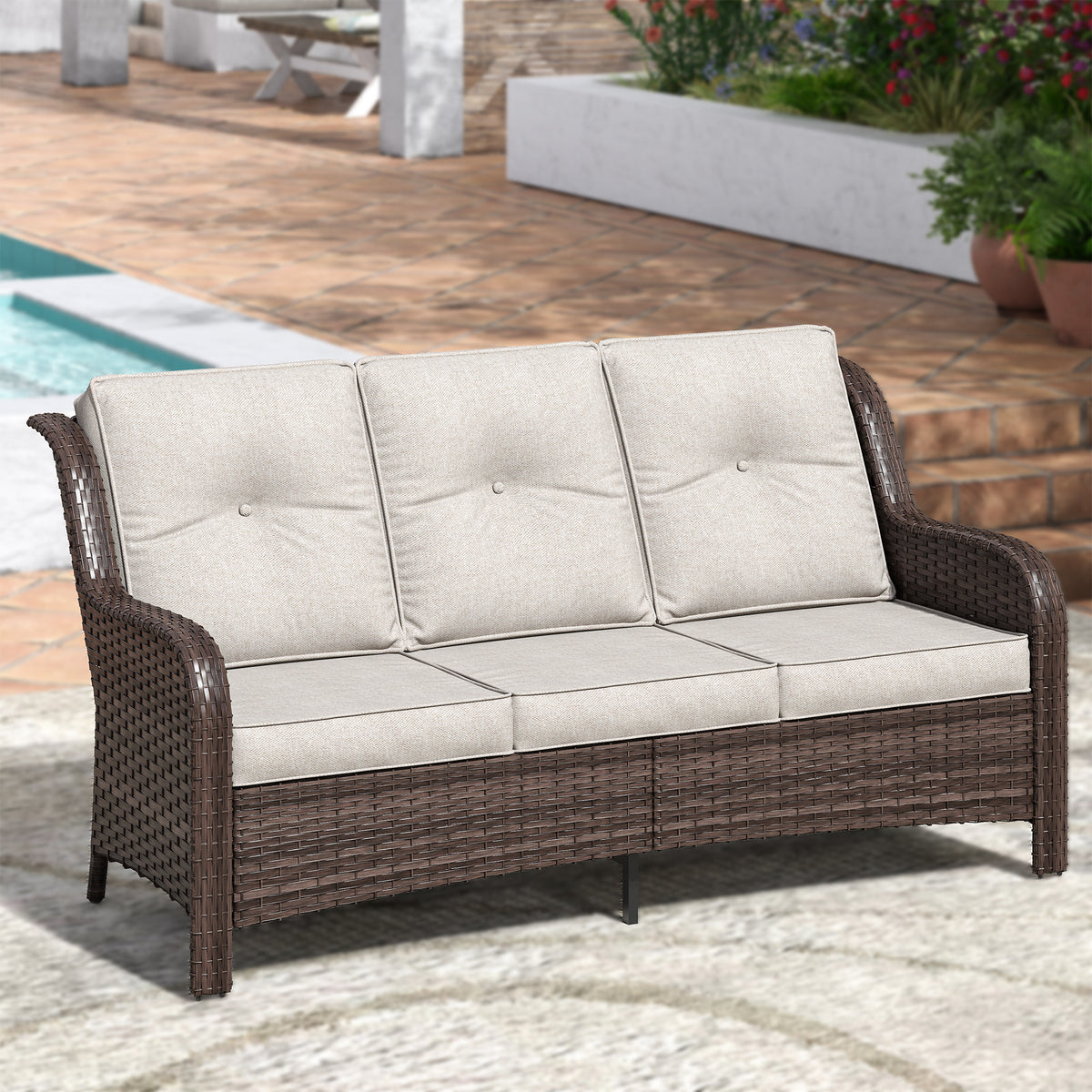 Vicllax Patio Wicker Oasis Lounge Sofa, 3-Seater Sofa – Vicllax Outdoor