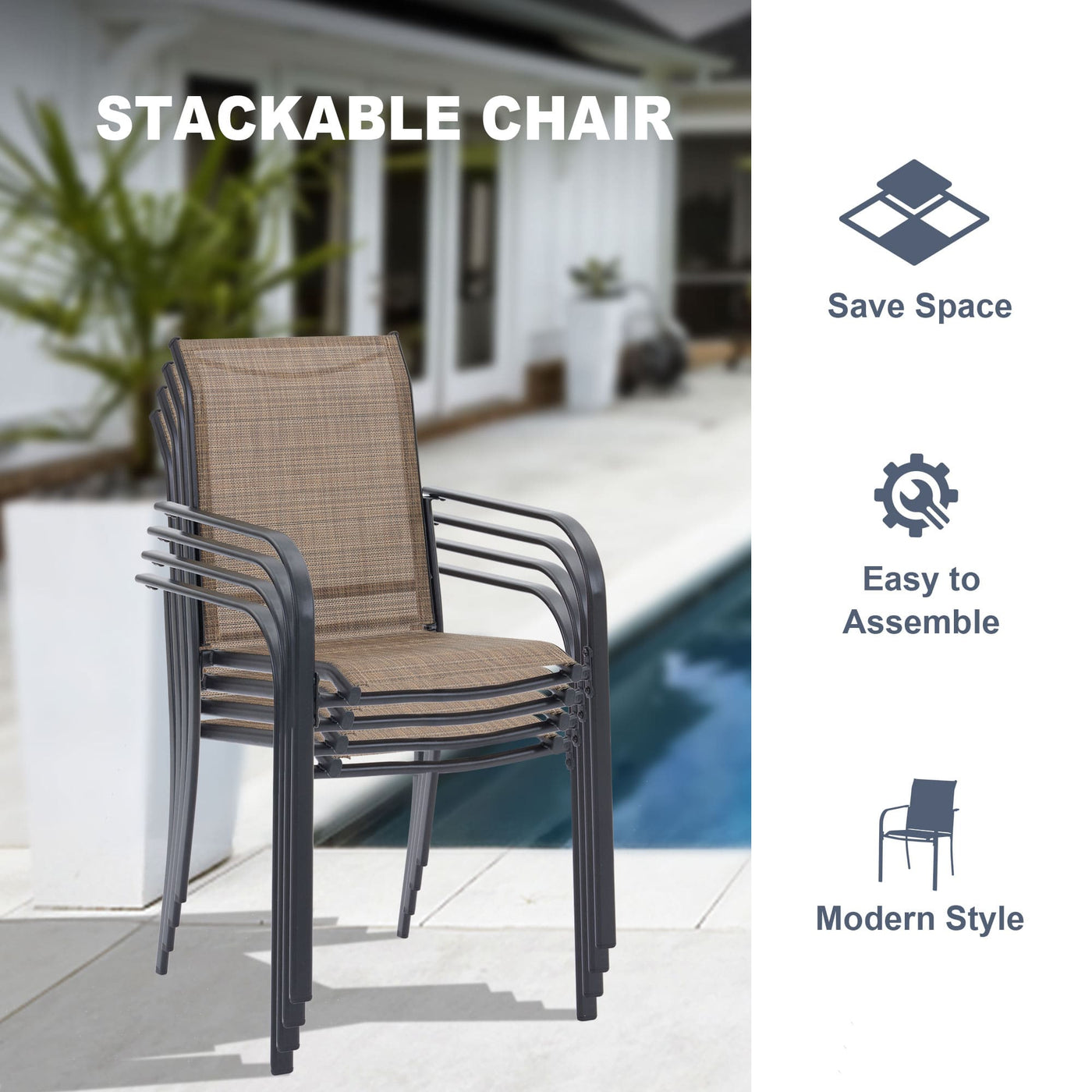 Vicllax 3-Piece Patio Bistro Set, Outdoor Stackable Sling Chairs and M ...