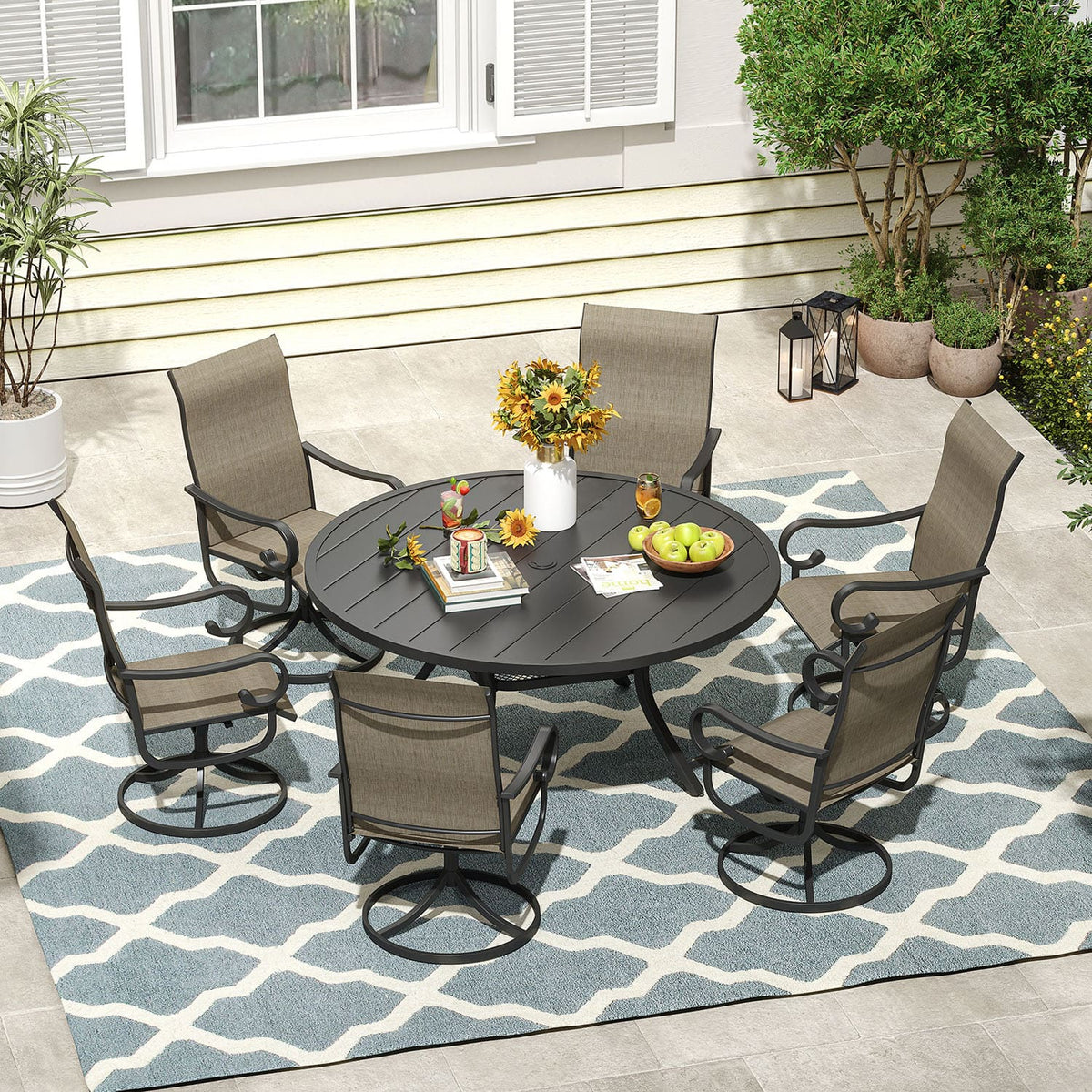 Vicllax 5/7 Pieces Patio Dining Set with Round Dining Table and Swivel ...