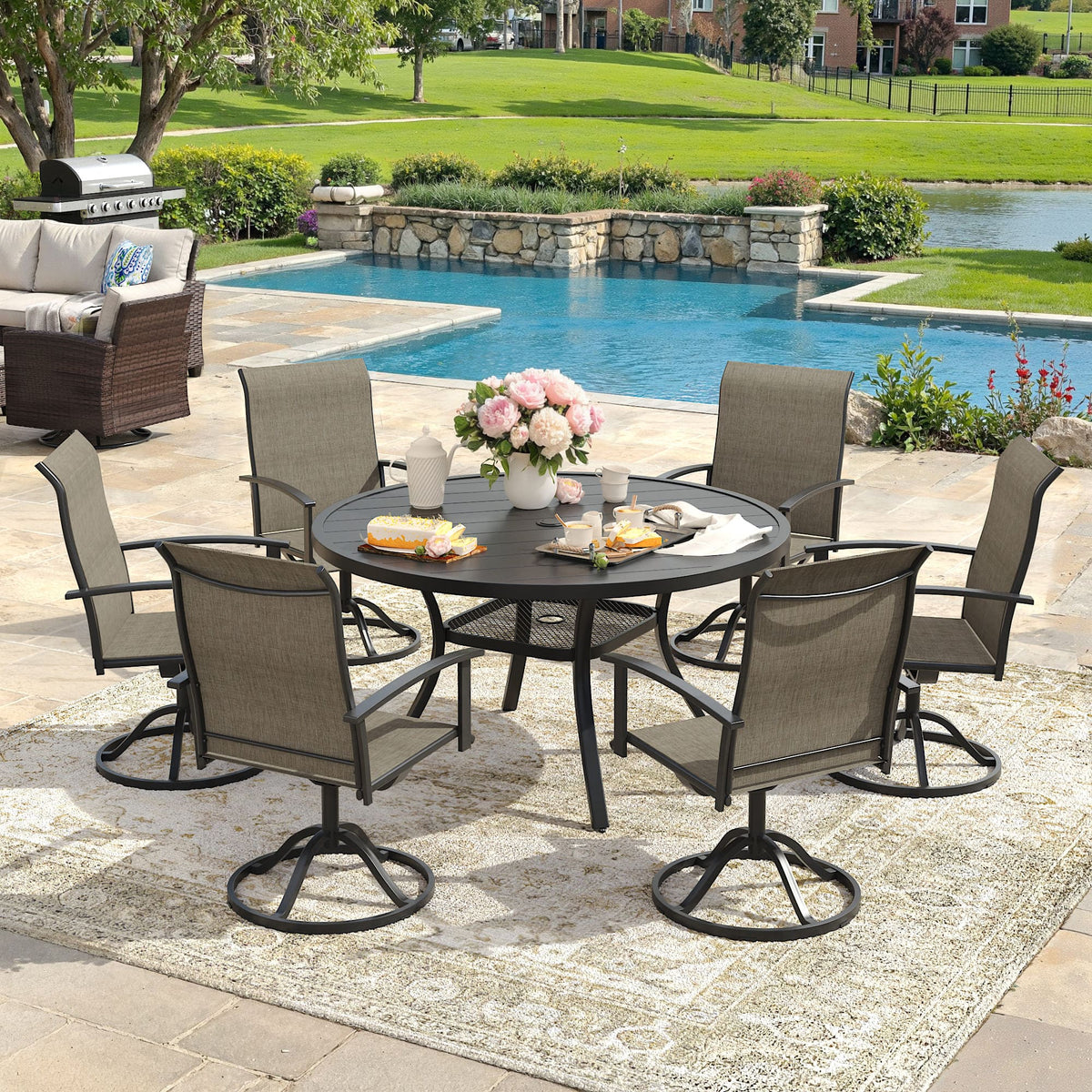 Vicllax Outdoor Dining Set for 6 People, Patio 47" Round Table with Sw